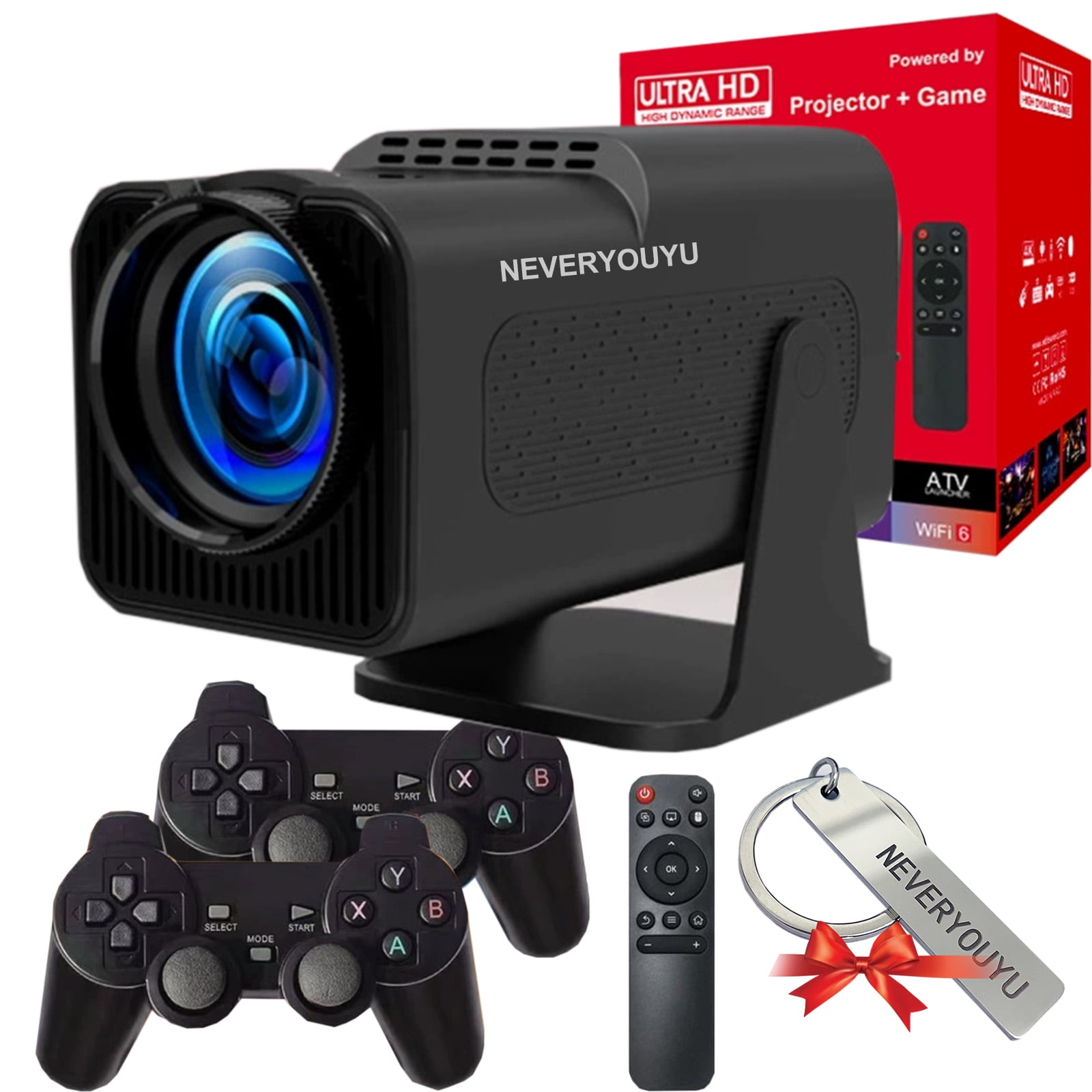 NEVERYOUYU N162 Pro Projector with 2 Wireless Controllers with Games ...