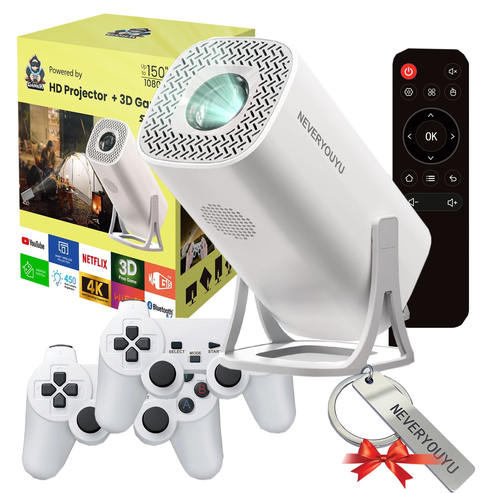 NEVERYOUYU N21 Plus Projector with Games Built in 36,000+ Retro Games ...