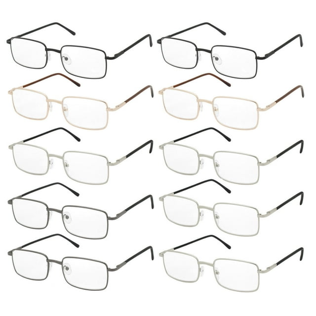 NEW 10 Pairs of Metal Rectangular Frame Reading Glasses with Spring ...