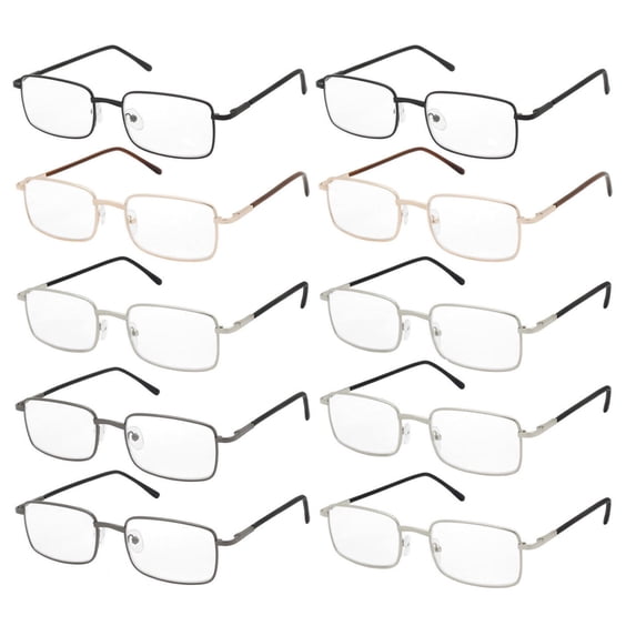 NEW 10 Pairs Closeout Reading Glasses - Metal Rectangular Frame, Spring ...