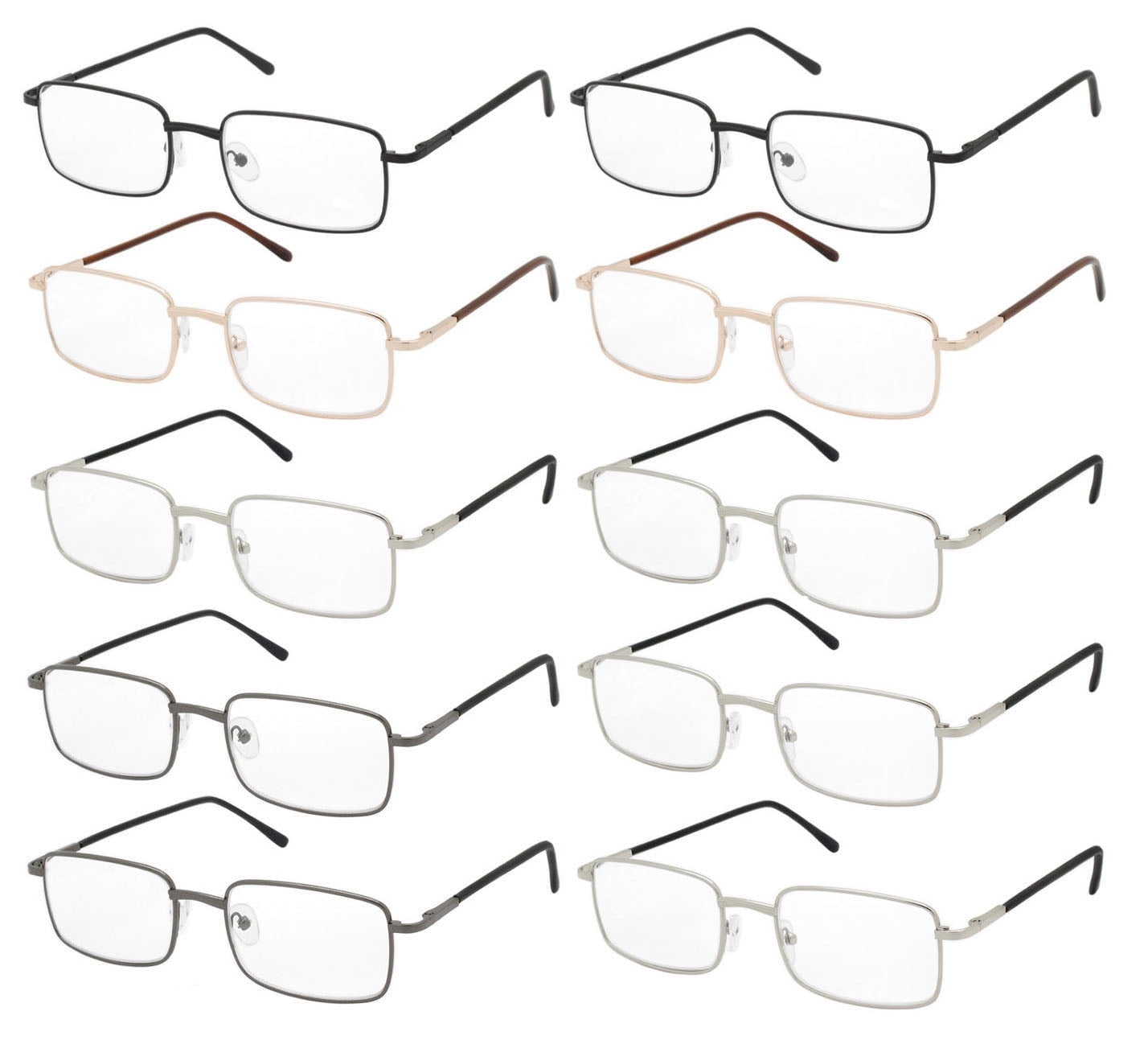 NEW 10 Pairs Closeout Reading Glasses - Metal Rectangular Frame, Spring ...