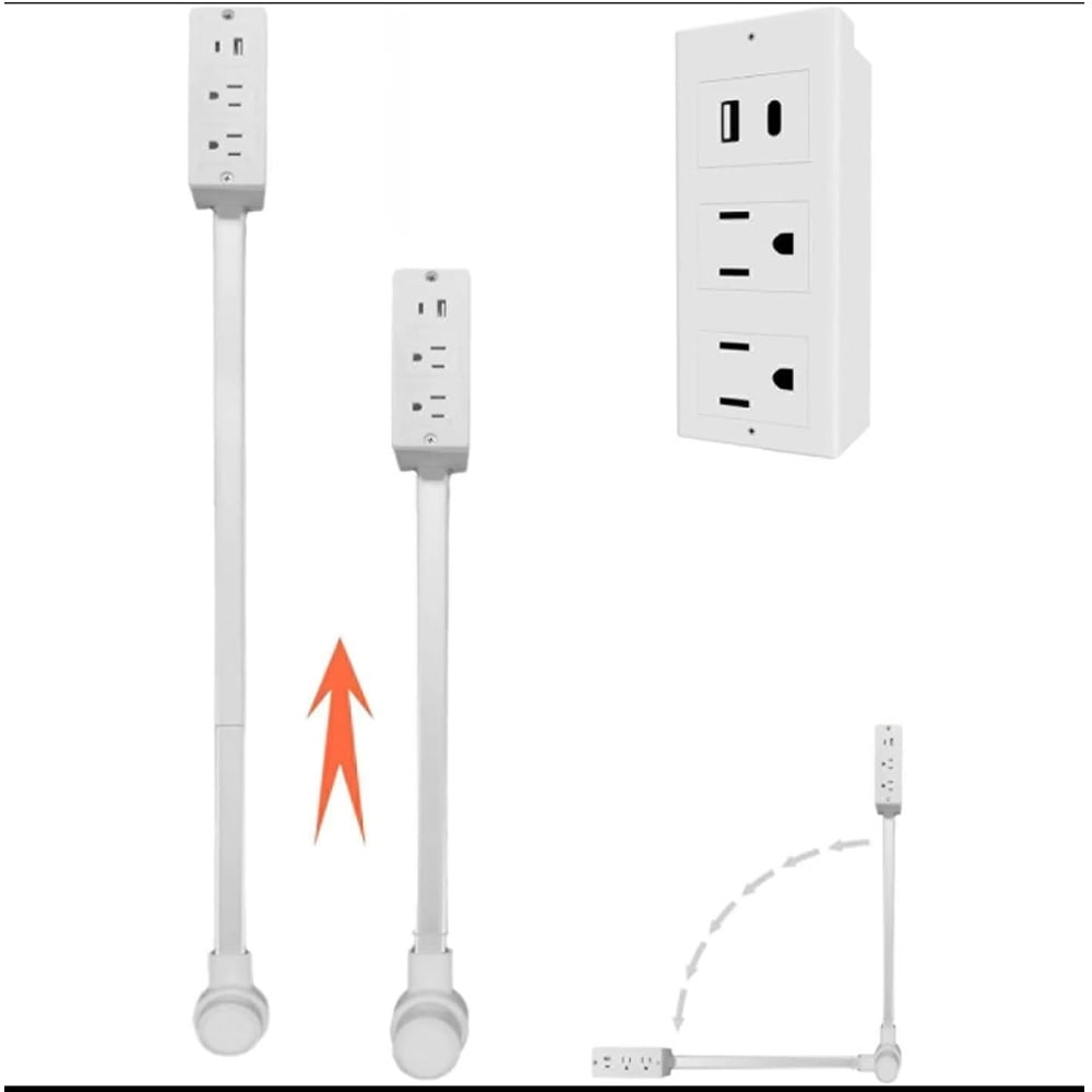NEW 180° Swivel Outlet Extender Stick with USB-A/C & and 2 Ac Outlets ...