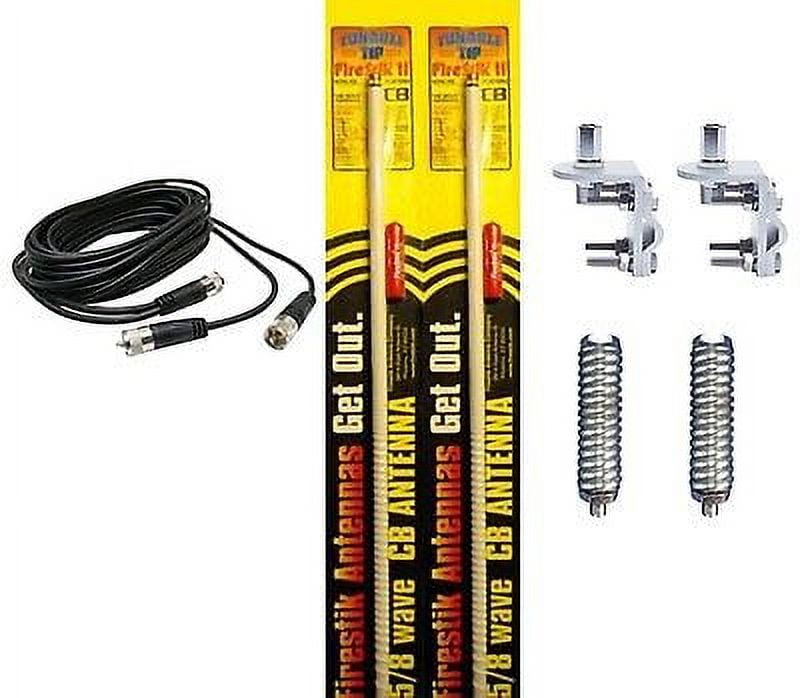NEW 2 FIRESTIK 2 FS4 W 4FT WHITE CB ANTENNAS, 18FT DUAL COAX, MOUNTS ...