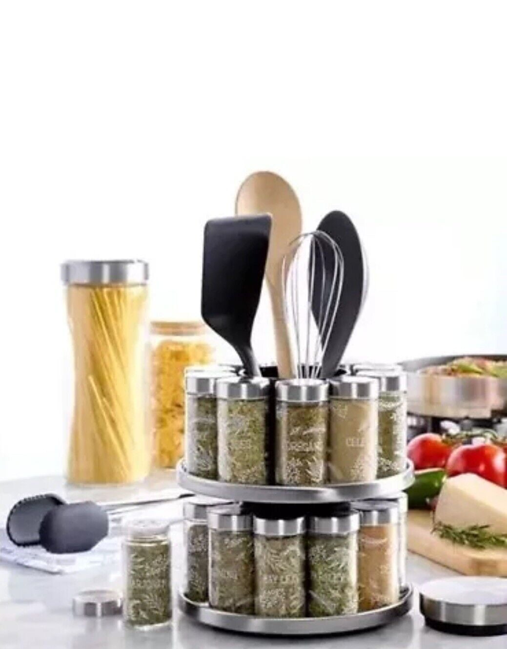 NEW 20 Jar Revolving Spice Rack with Integrated Tool Caddy - Walmart.com