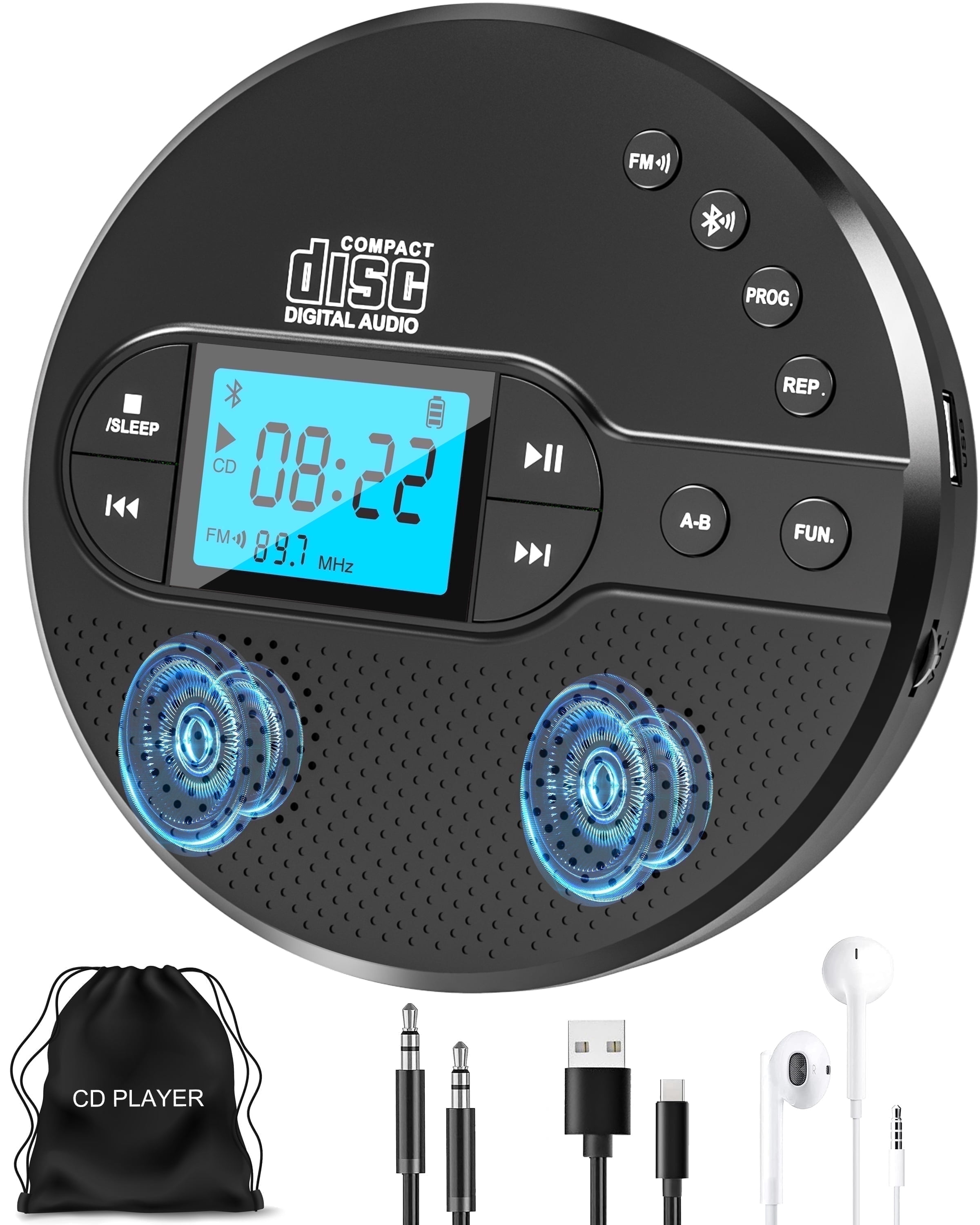 Greadio 2025 Portable CD Player, Bluetooth 5.1, Rechargeable 2000mAh ...