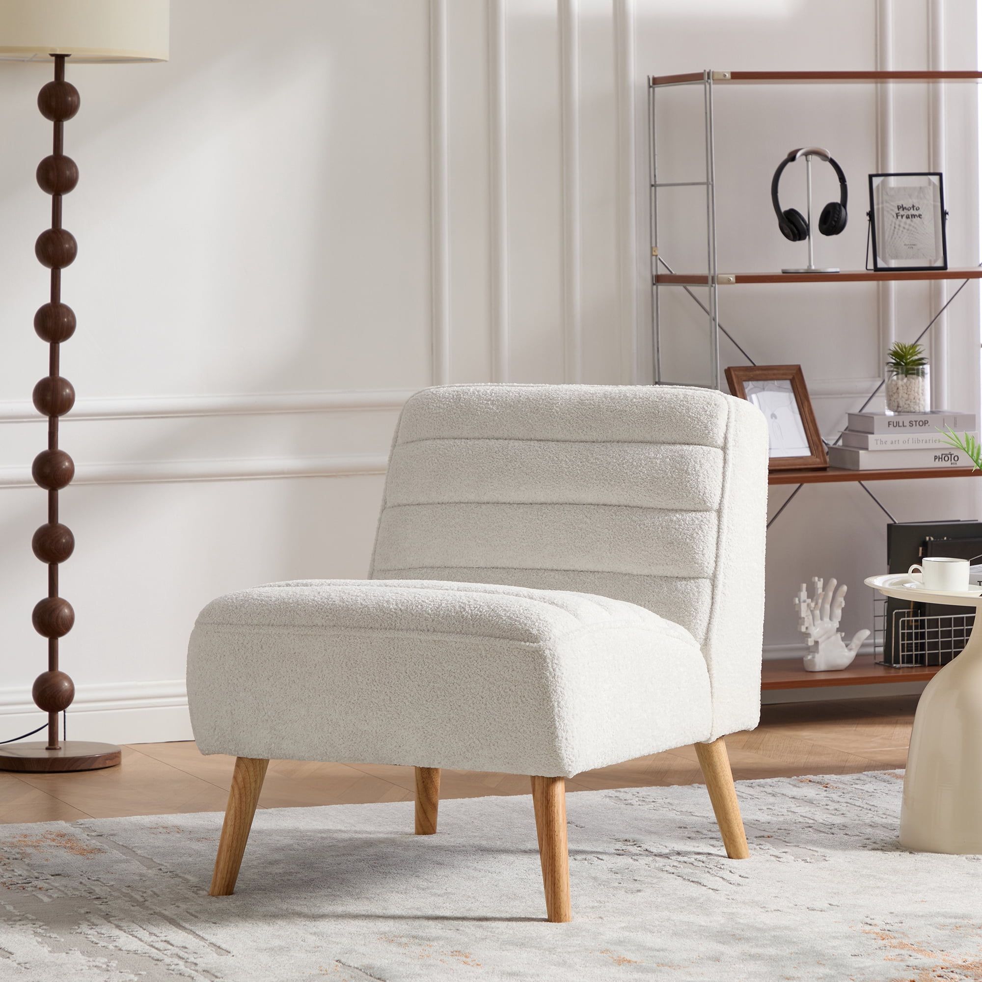 NEW 24.4" Wide Modern Upholstered Armless Chair with Rubber Wood Legs ...