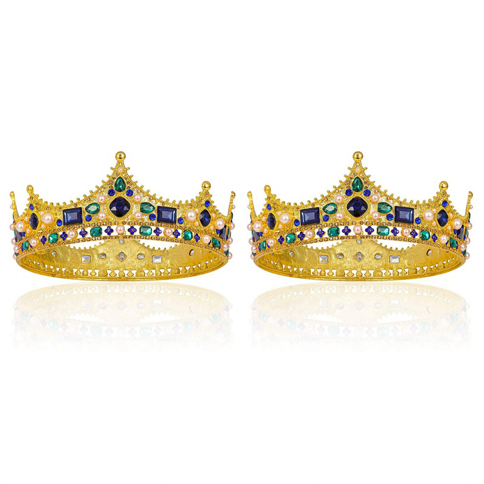 2X Gold Crowns for Men - Baroque Vintage Rhinestone , Men's Full Crown ...
