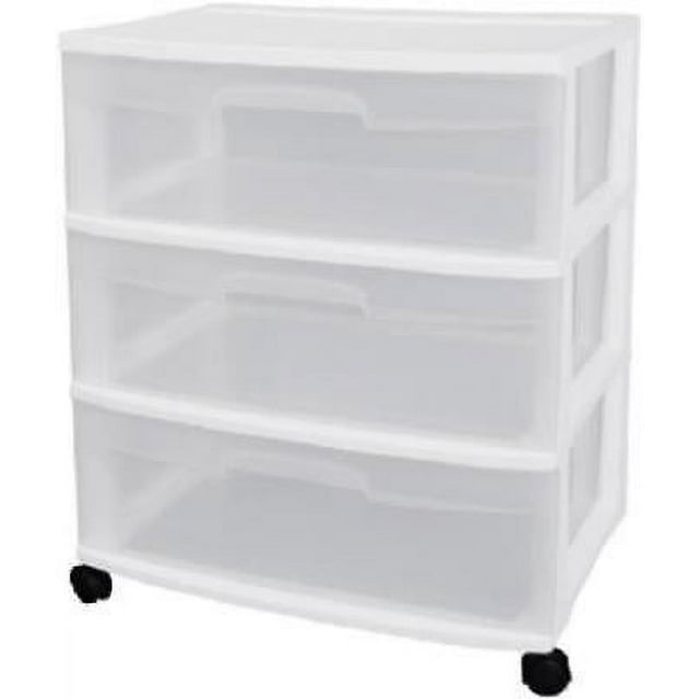 NEW 3 Drawer Wide Storage Cart, Transparent Drawers with White Frame ...