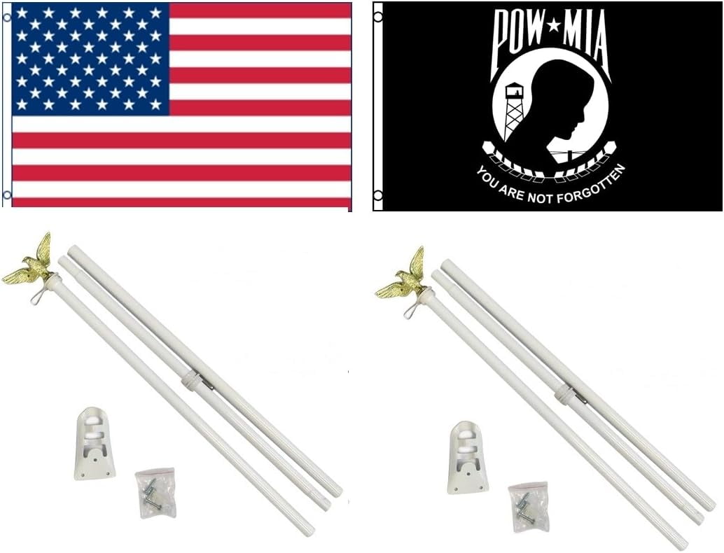 NEW 3'x5' POW MIA NOT FORGOTTEN & Embroidered AMERICAN Flags & 2 POLE ...