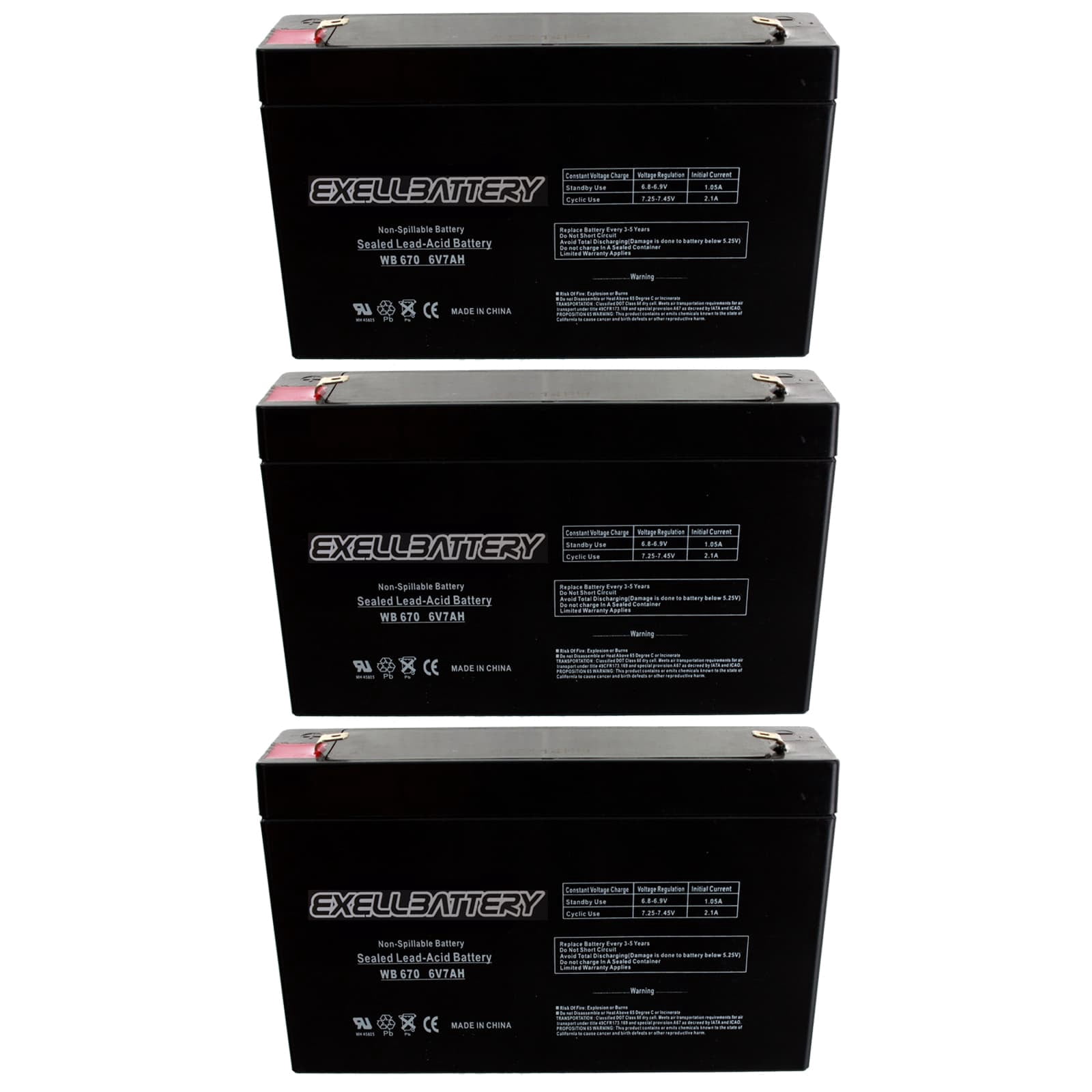 NEW 3PC 6V 7Ah SLA Battery EB670 SLA for UB670, D5734 PS670 - Walmart.com