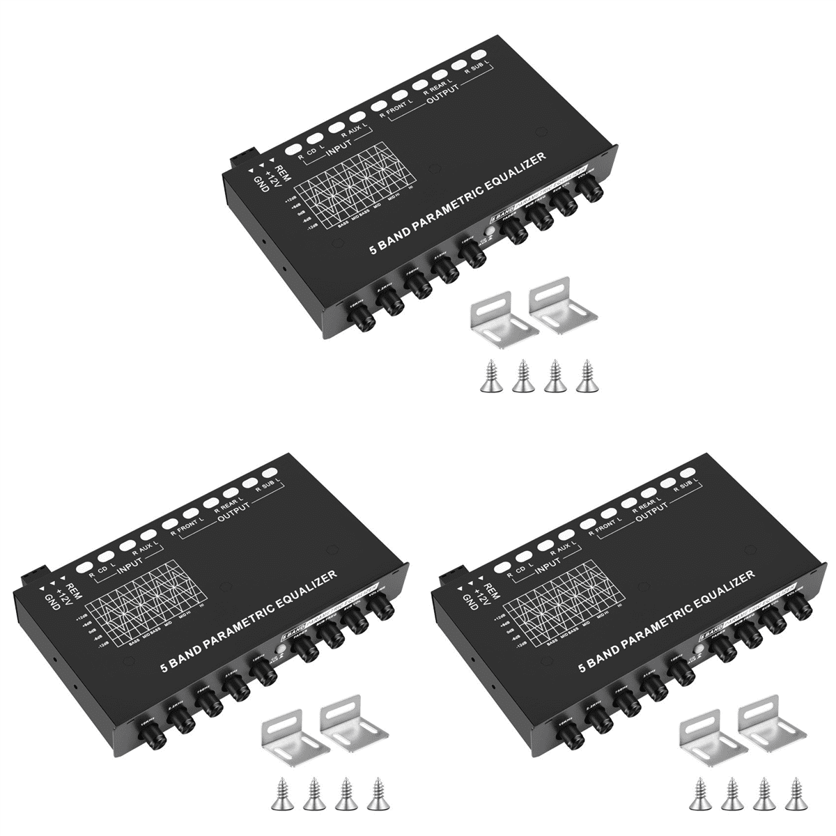3X 5-Band Car Audio Equalizer, Adjustable 5 Bands EQ Amplifier Graphic ...