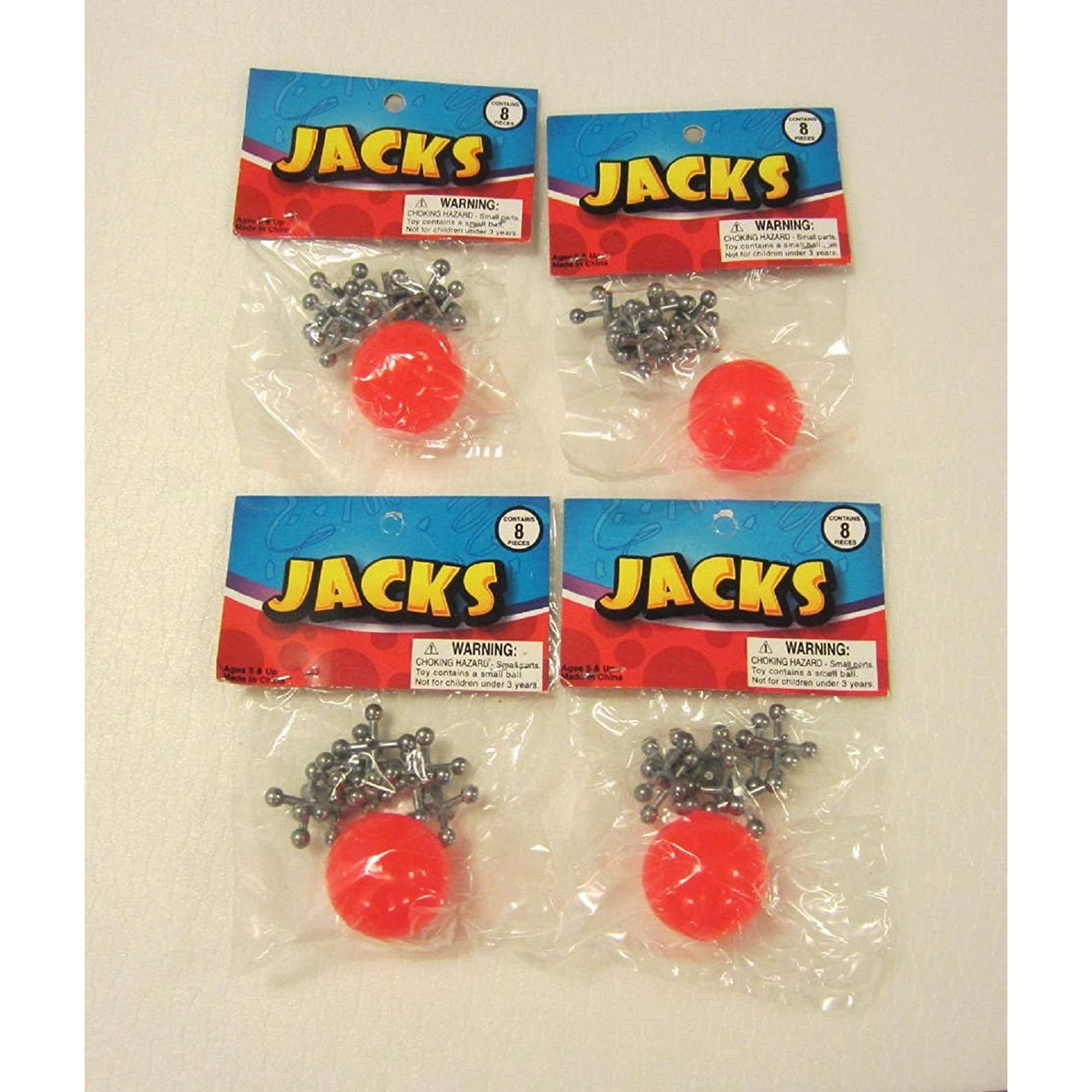 C P 4 Sets Metal Steel Jacks, Super Red Rubber Ball, Classic Kids Game ...