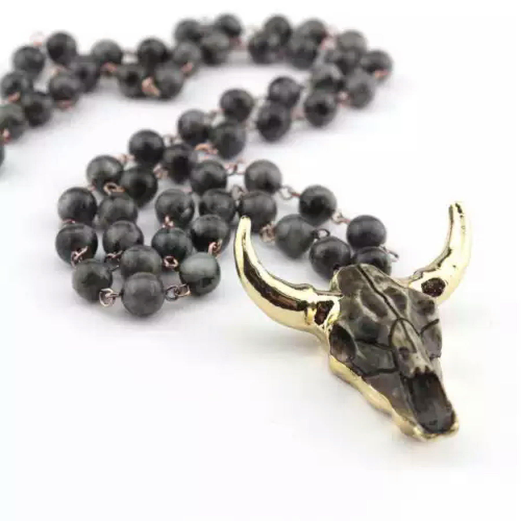 NEW Bohemian Tribal Ox Horn Moon Cross Pendant Knotted Amazonite Stones ...
