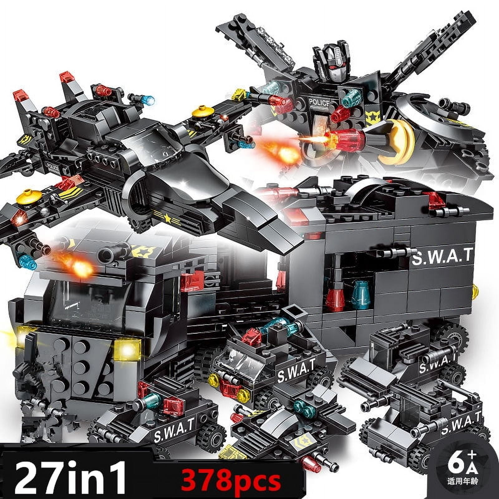 NEW DIY 6in1 Special Police Car Helicopter Missile Army Weapon Vehicle Building Blocks Kit Girls ...
