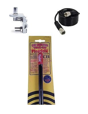 NEW FIRESTIK KW4 B 4FT BLACK CB ANTENNA, 18 FOOT COAX, BRACKET & STUD ...
