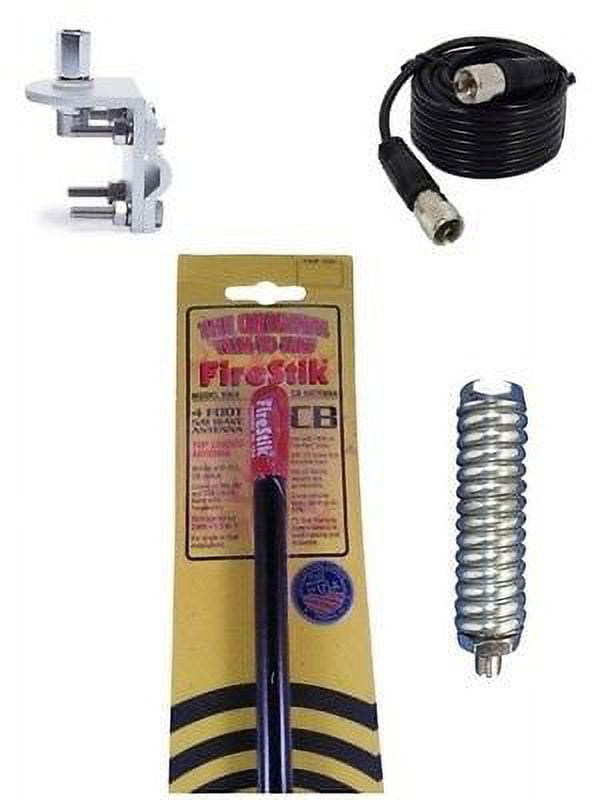 NEW FIRESTIK KW4 B 4FT BLACK CB ANTENNA, 18 FOOT COAX, MOUNT & SPRING ...