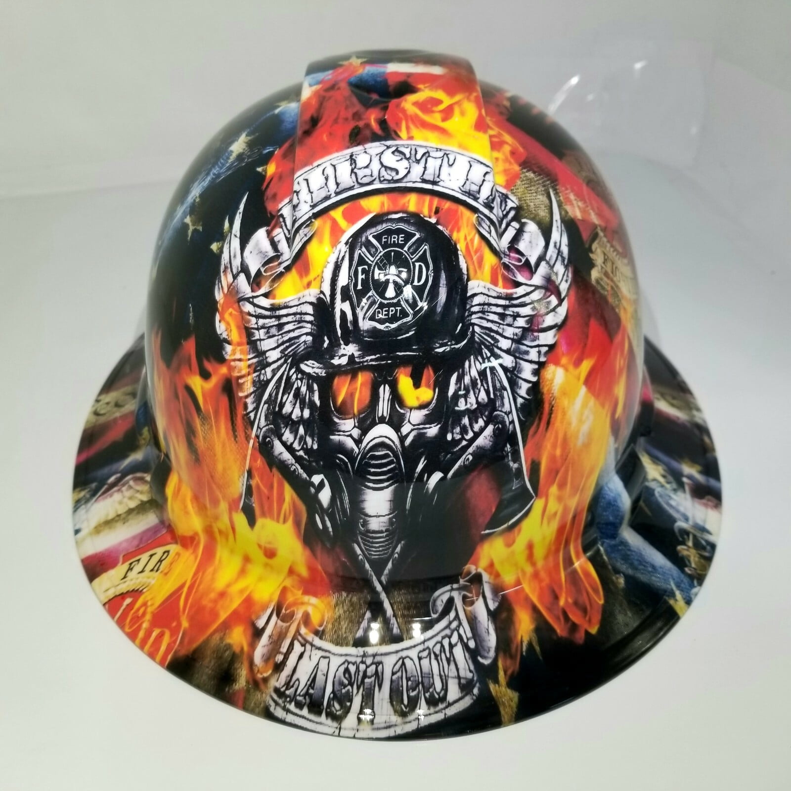 NEW FULL BRIM Hard Hat custom hydro dipped in , FIREFIGHTER FIRST IN ...