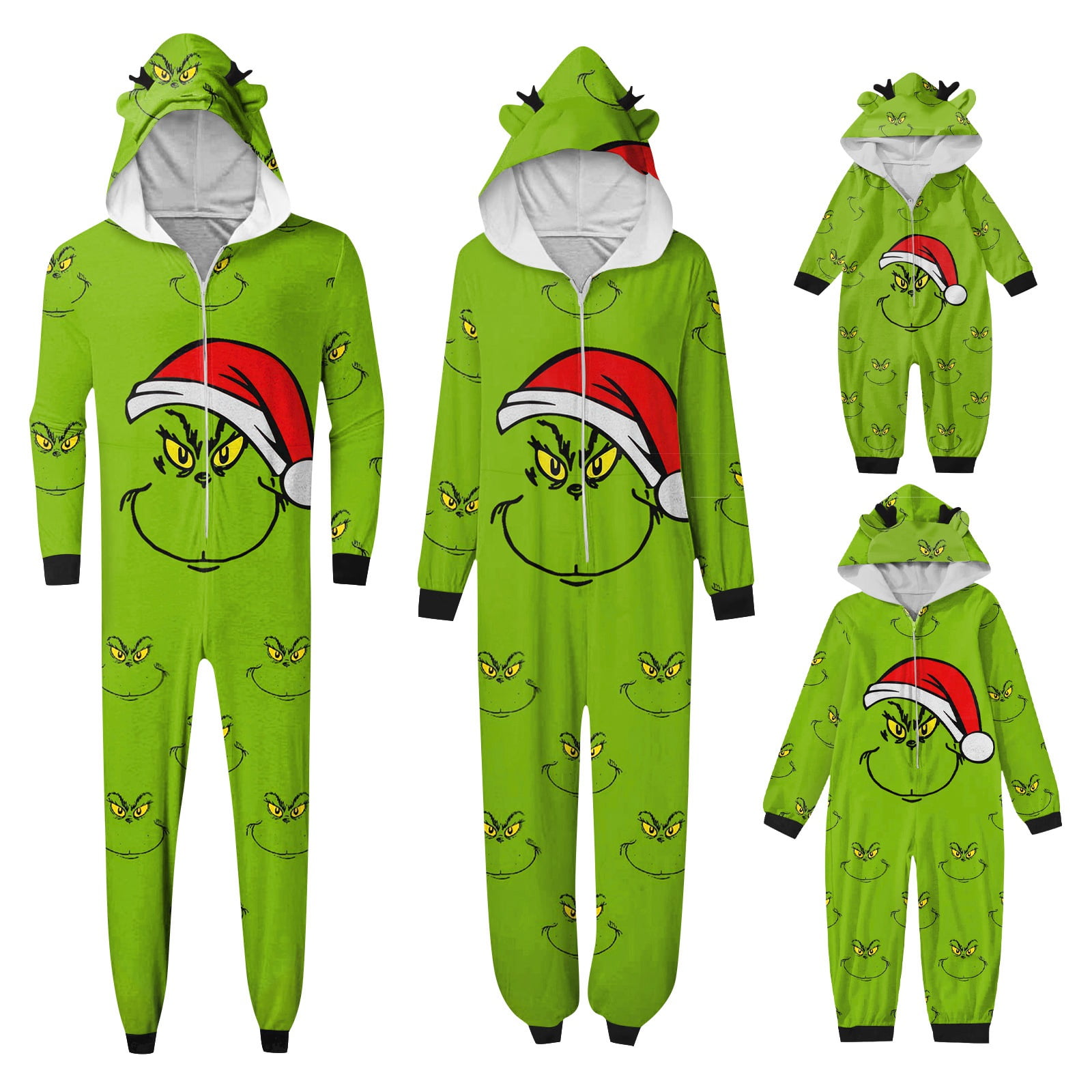 NEW Family Matching Grinchy Christmas Pajamas One Piece Hooded Pajamas ...