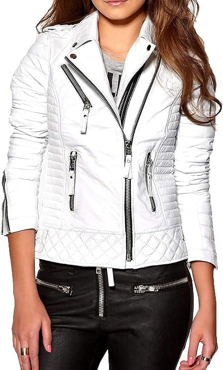NEW HOT Women Lambskin Real Leather Jacket Motorcycle Quilted Slim Fit Coat W001 - Walmart.com