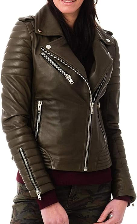 NEW HOT Women Lambskin Real Leather Jacket Motorcycle Quilted Slim Fit Coat W006 - Walmart.com