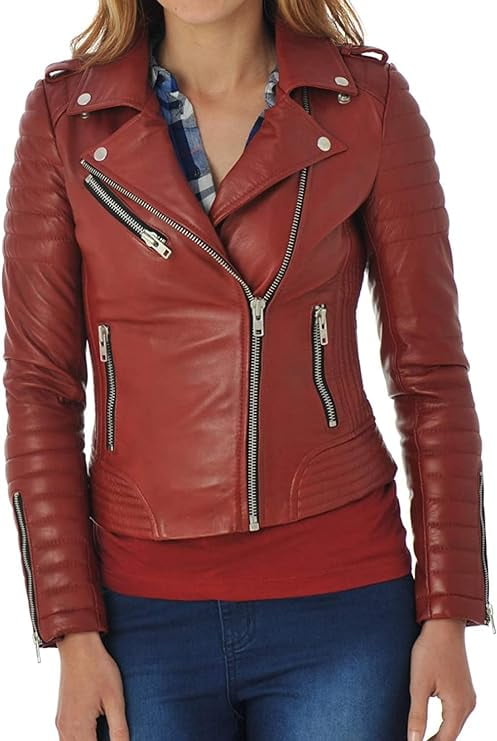 NEW HOT Women Lambskin Real Leather Jacket Motorcycle Quilted Slim Fit Coat W010 - Walmart.com