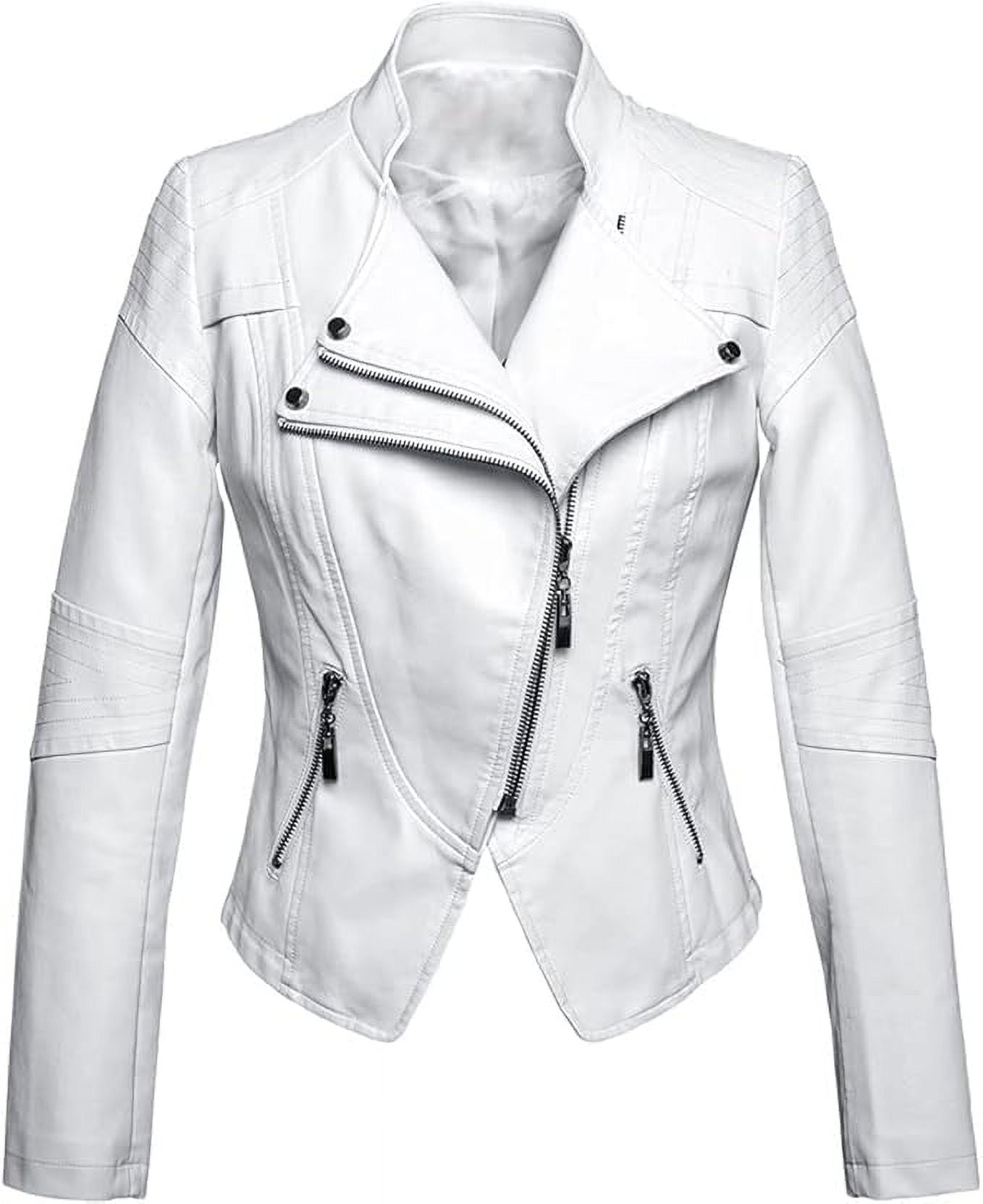 NEW HOT Women White Lambskin Real Leather Jacket Motorcycle Slim Fit ...