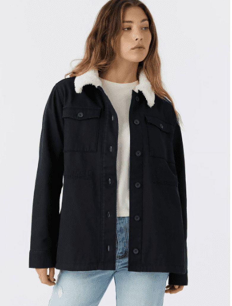 NEW Hang Ten Women's Utility Fleece lined Jacket Plush Collar Black ...