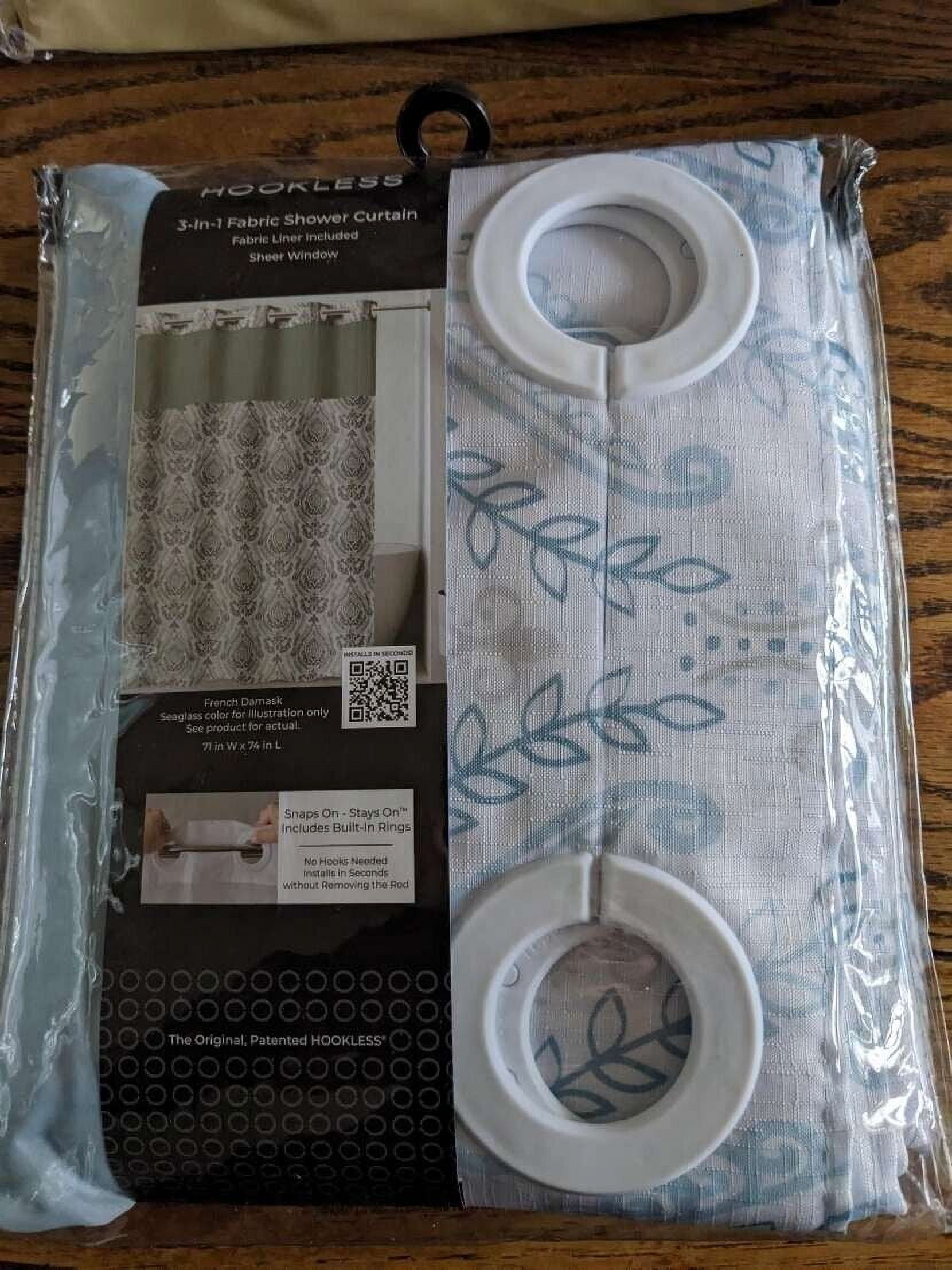 Hookless French Damask Shower Curtain Set, Sky Blue, 3-in-1 Design ...