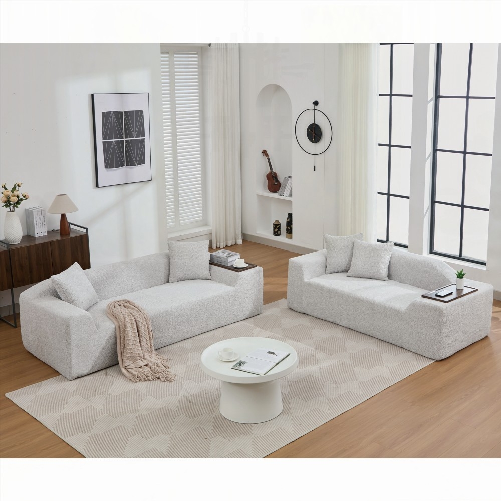 Modern 3-Seater and 2-Seater Boucle Sofa Set with MDF End Table for ...