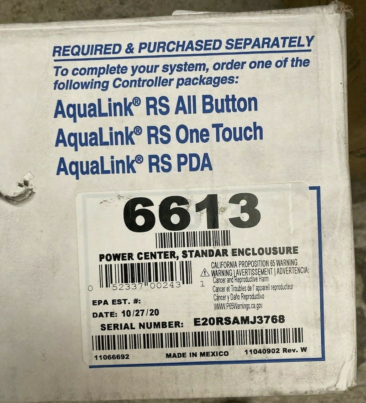 Zodiac 6613 24-VAC Jandy AquaLink RS Standard Enclosure Power Centers ...