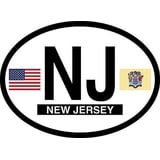 NEW JERSEY FLAG, Waterproof UV Coated, Famous Reflective OVAL Sticker ...