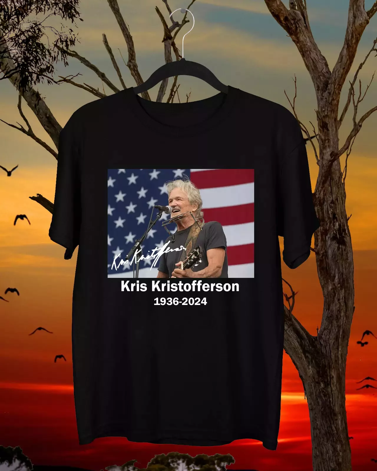 NEW Kris Kristofferson, Country Singer 1936-2024 Black tshirt L3009_28 ...