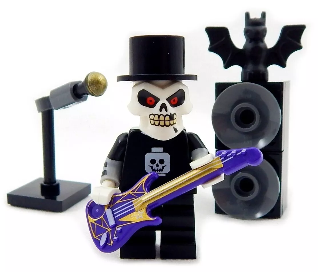 NEW LEGO DEATH METAL ROCKER MINIFIG LOT halloween skeleton guitar ...