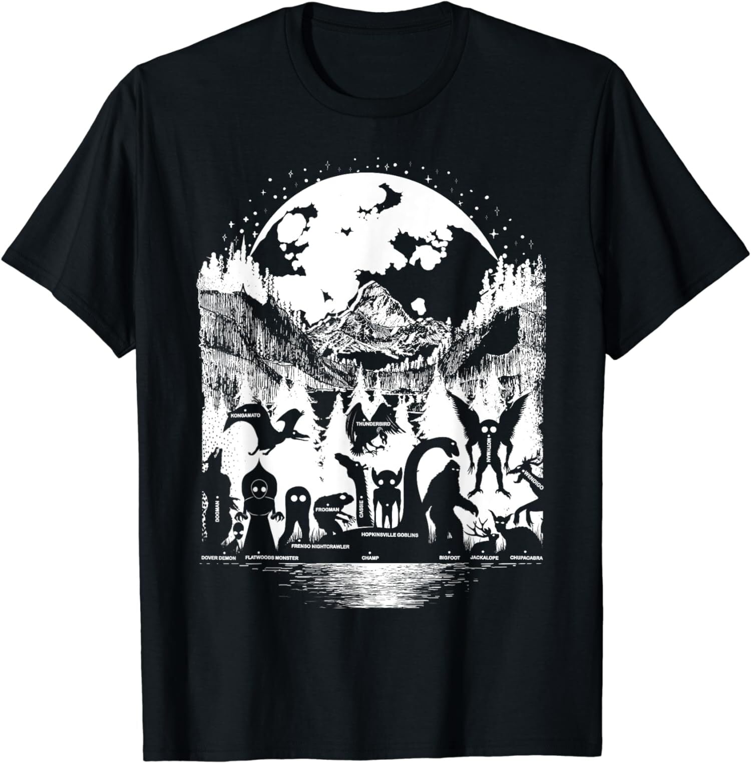 NEW LIMITED Cryptid Shirt Bigfoots Mothman Dogman Moon Cryptozoology ...