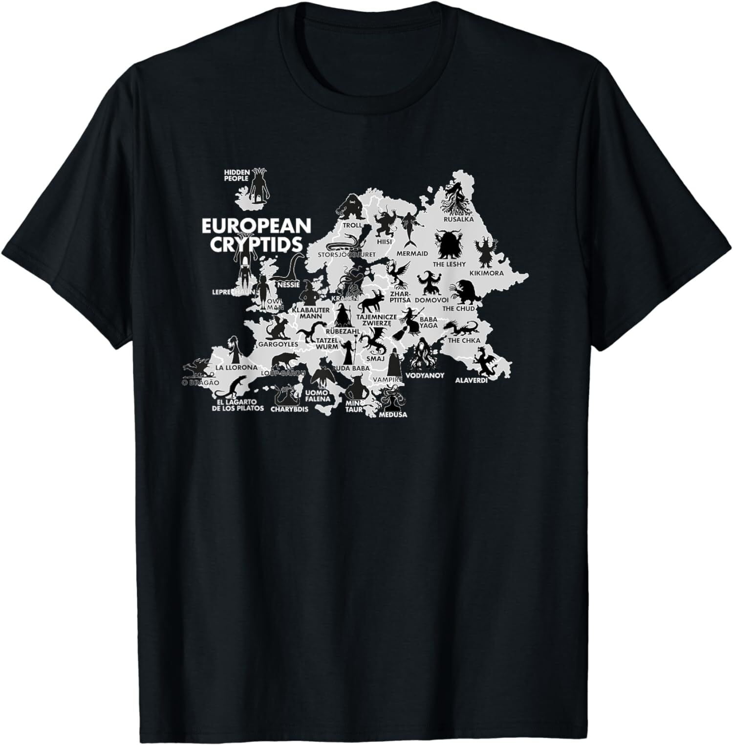 NEW LIMITED Cryptids of Europe Map Mythical Legendary Monsters Tee ...
