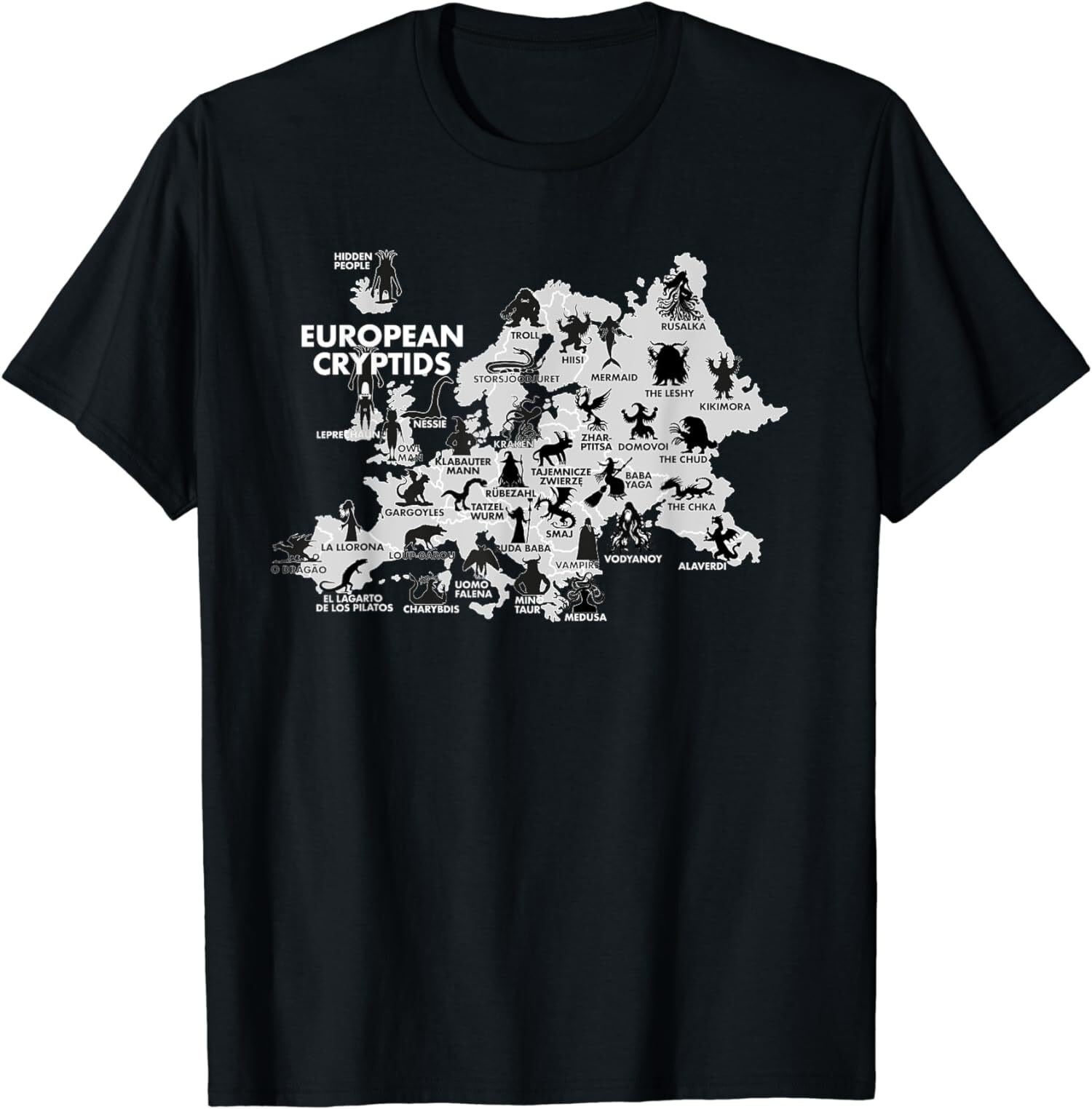 NEW LIMITED Cryptids of Europe Map Mythical Legendary Monsters Tee ...
