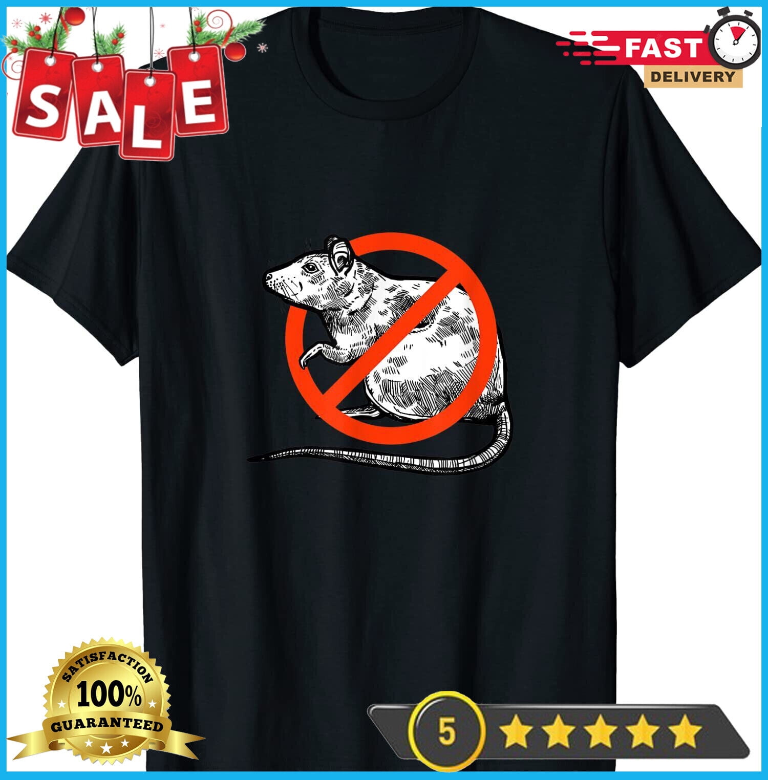 NEW LIMITED No Rats Sign Plague Forbidden Animal Funny Meme Art T-Shirt ...