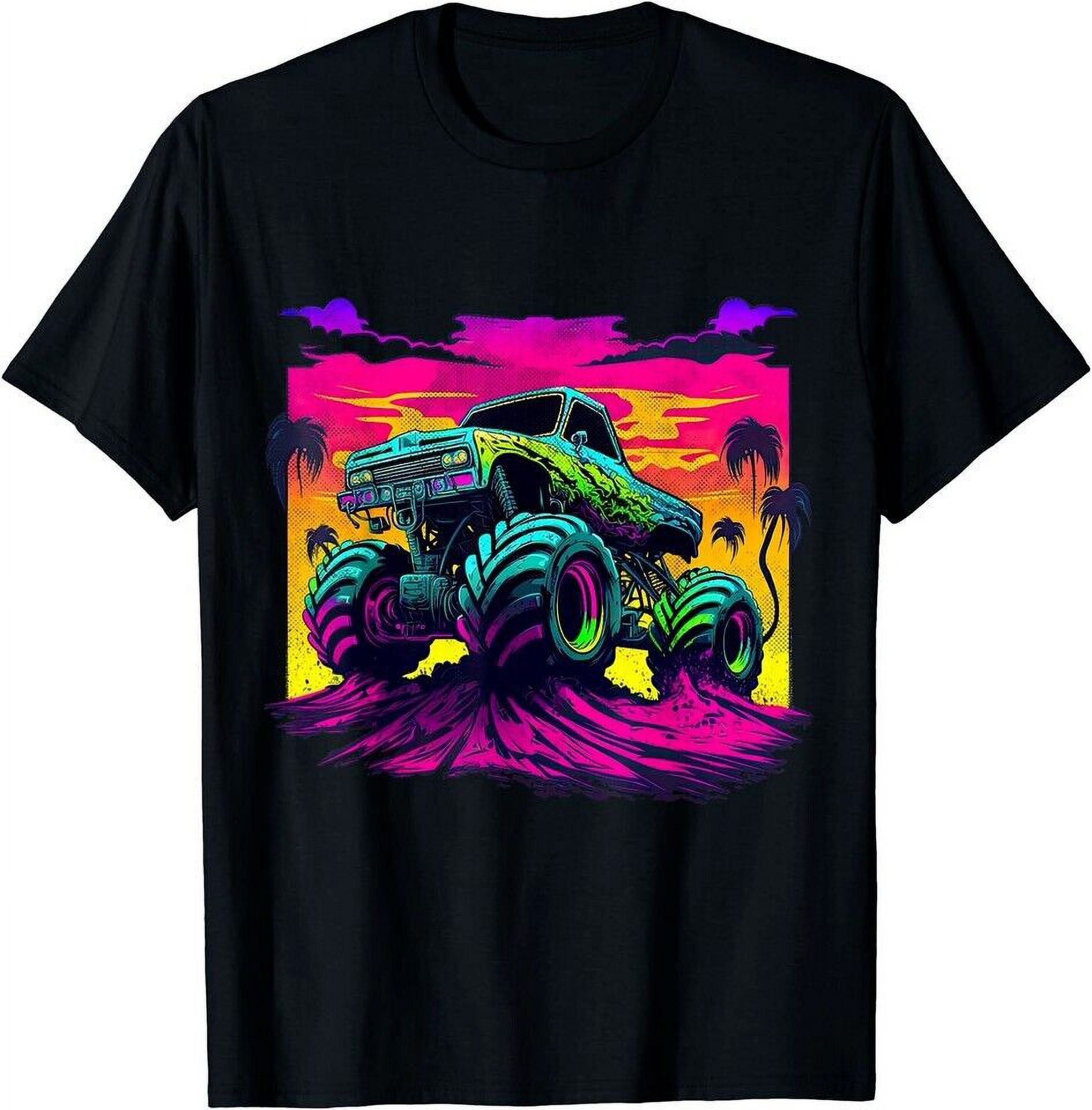 NEW LIMITED Retro Vintage Monster Truck Retro Sunset Monster Truck T ...