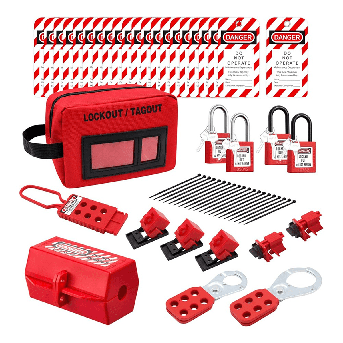NEW Lockout Tagout Kit Hasps,Safety Padlocks,Plug Lockout, Clamp on and Universal Multipole ...