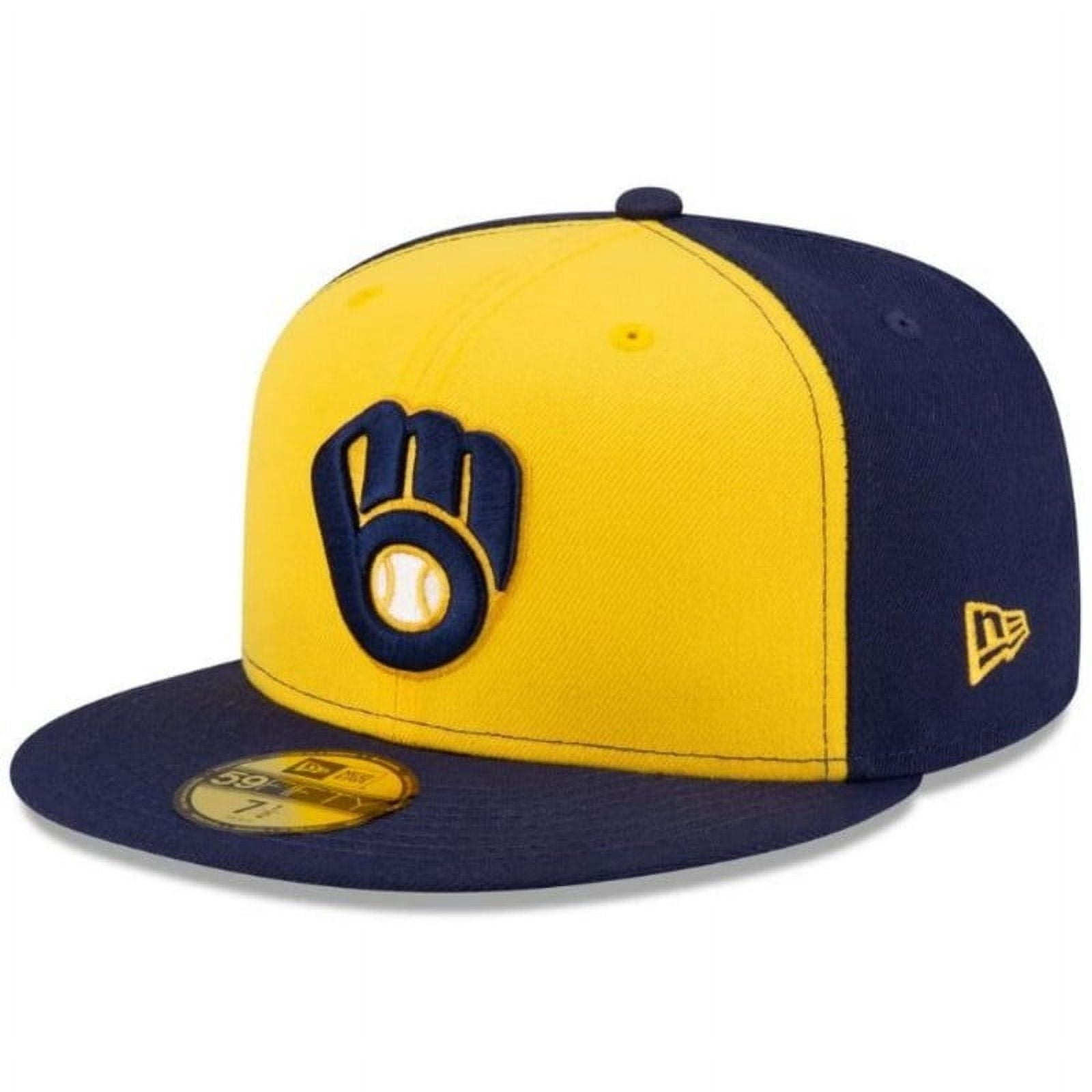NEW MIL B_rewers Navy/Yellow Basic Men's Fitted Baseball Cap - Walmart.com