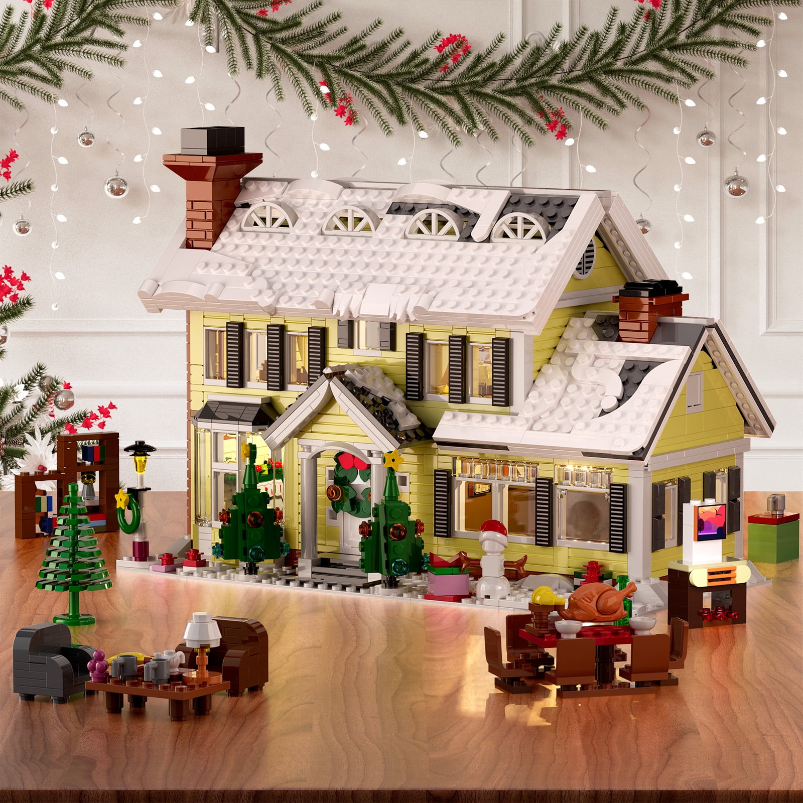 NEW MOC Christmas Snow Village Winter Snow House Building Blocks Set ...