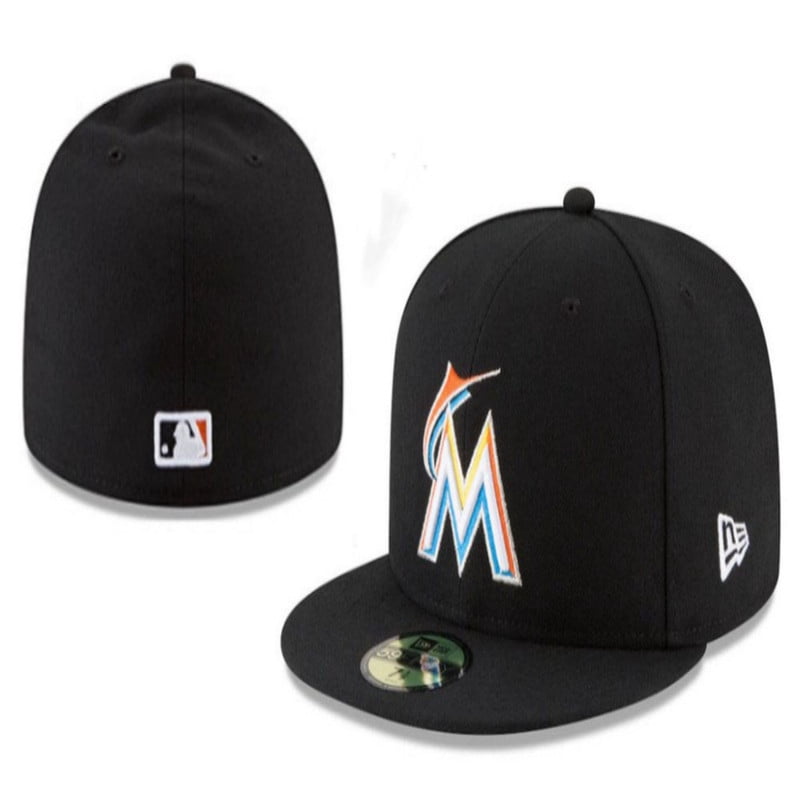 NEW Miami M_arlins Sox Basic 59FIFTY Fitted Hat-5950 Hat Men's Black ...