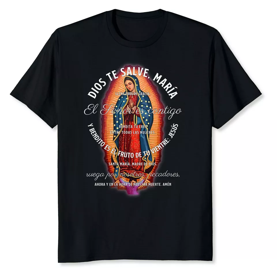 NEW Our Lady Of Guadalupe Catholic Ave Maria Spanish Hail Mary T-Shirt ...