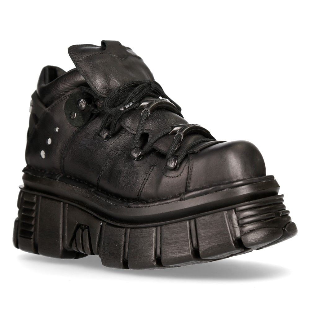 NEW ROCK 106N-S52 TOWER SHOES Metallic Black Leather Biker Punk Gothic ...