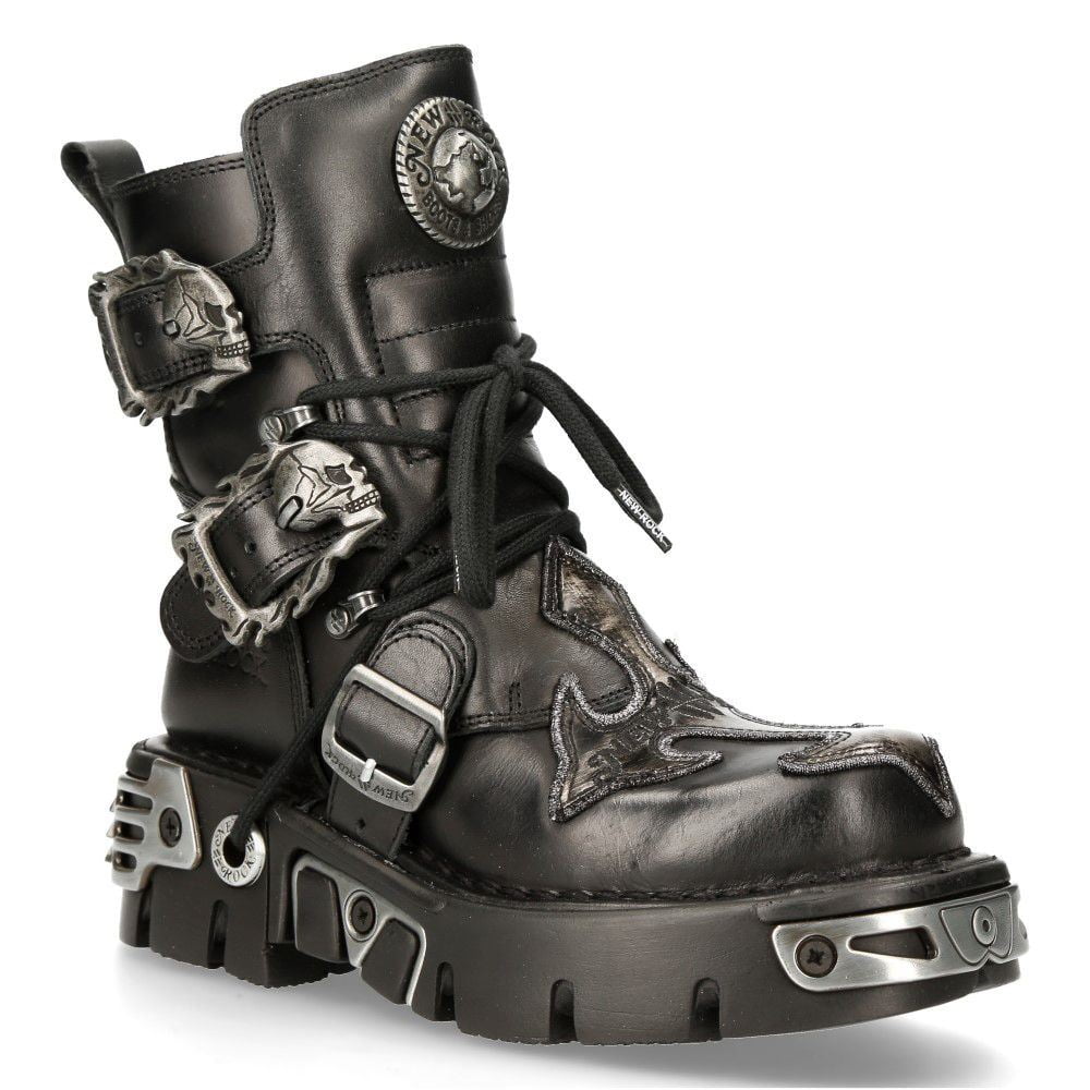 NEW ROCK 407-S1 Silver Cross BOOTS Black Leather Gothic Punk Biker ...