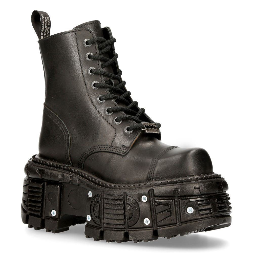 NEW ROCK BOOTS TANK083-C1 Real Leather Combat Black Platform Biker ...