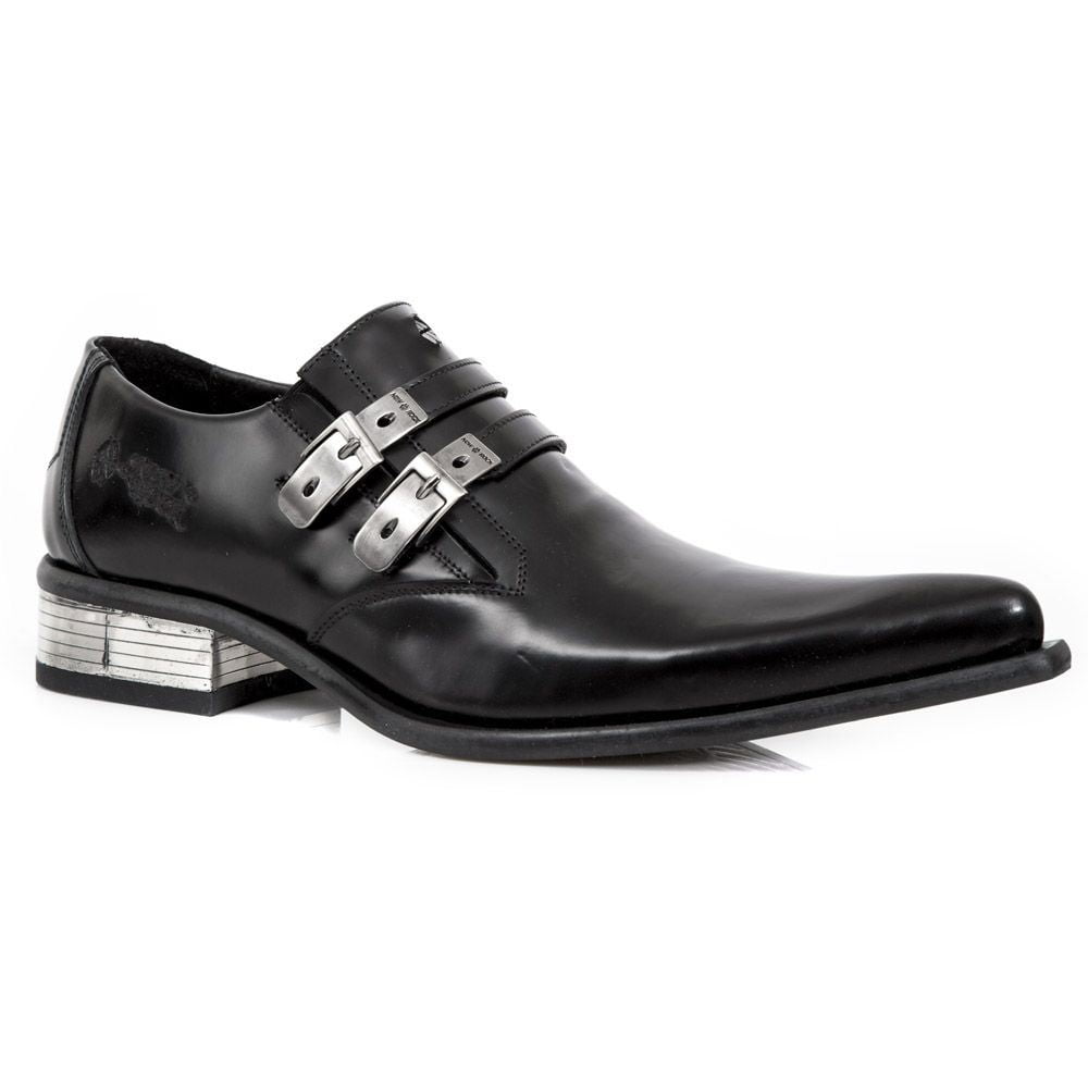 NEW ROCK M-2246-S14 NEWMAN SHOES Black Leather Buckle Steel Heel 46 ...