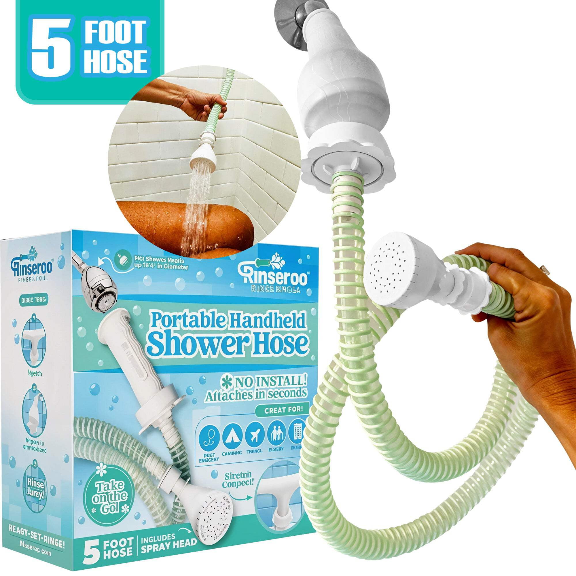 NEW Rinseroo: Slip-On Handheld Shower Attachment Hose w/Spray Head ...