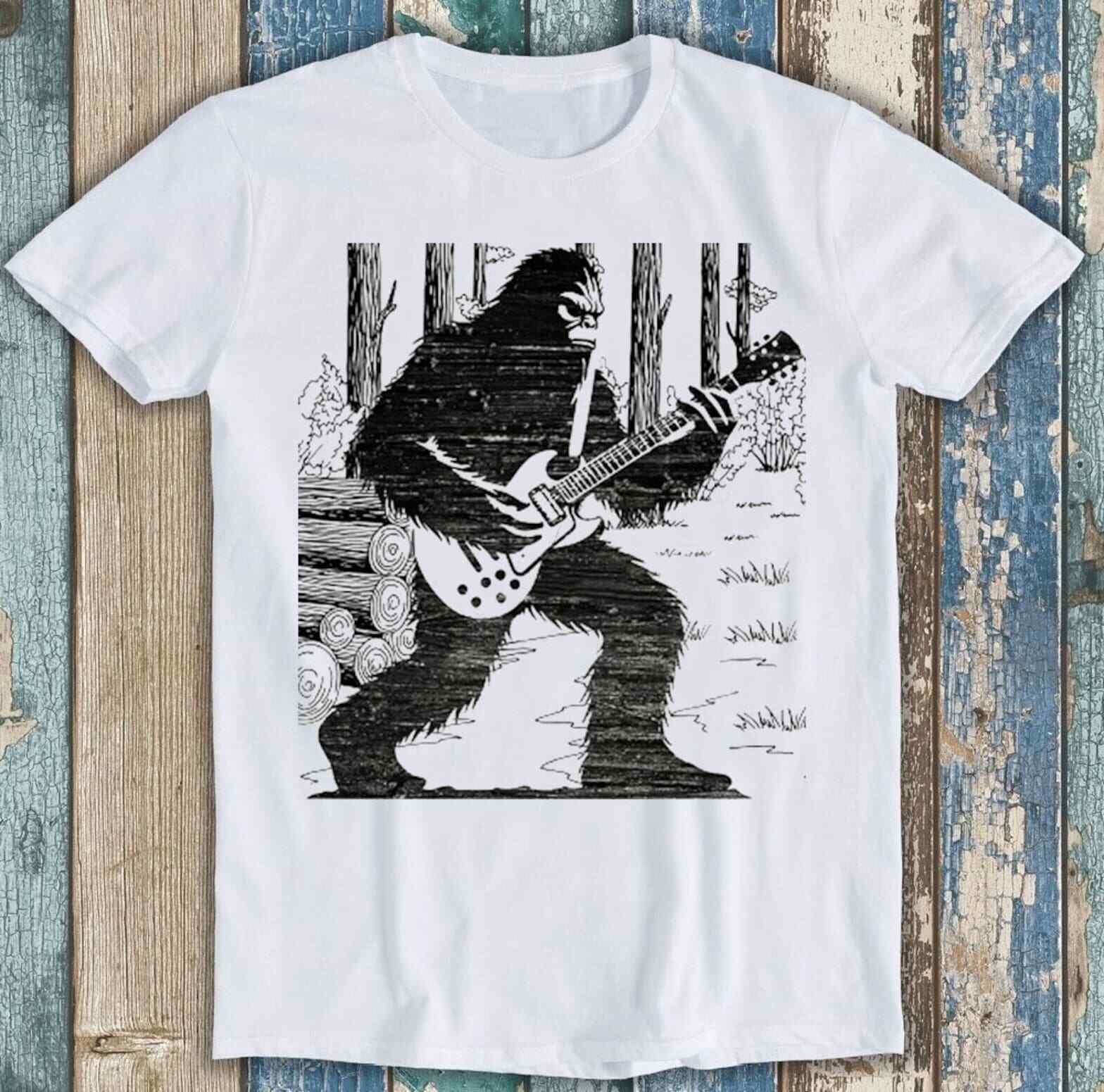 NEW Sasquatch Bigfoot Playing Electric Guitar Rock Music Art Top T ...