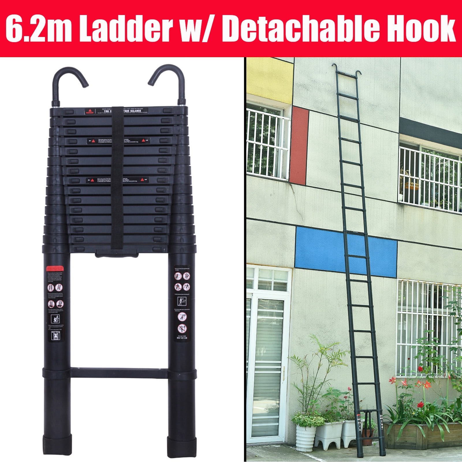 NEW! Stronger Black Telescopic Ladders 10.5FT-20.3FT Folding Aluminium ...